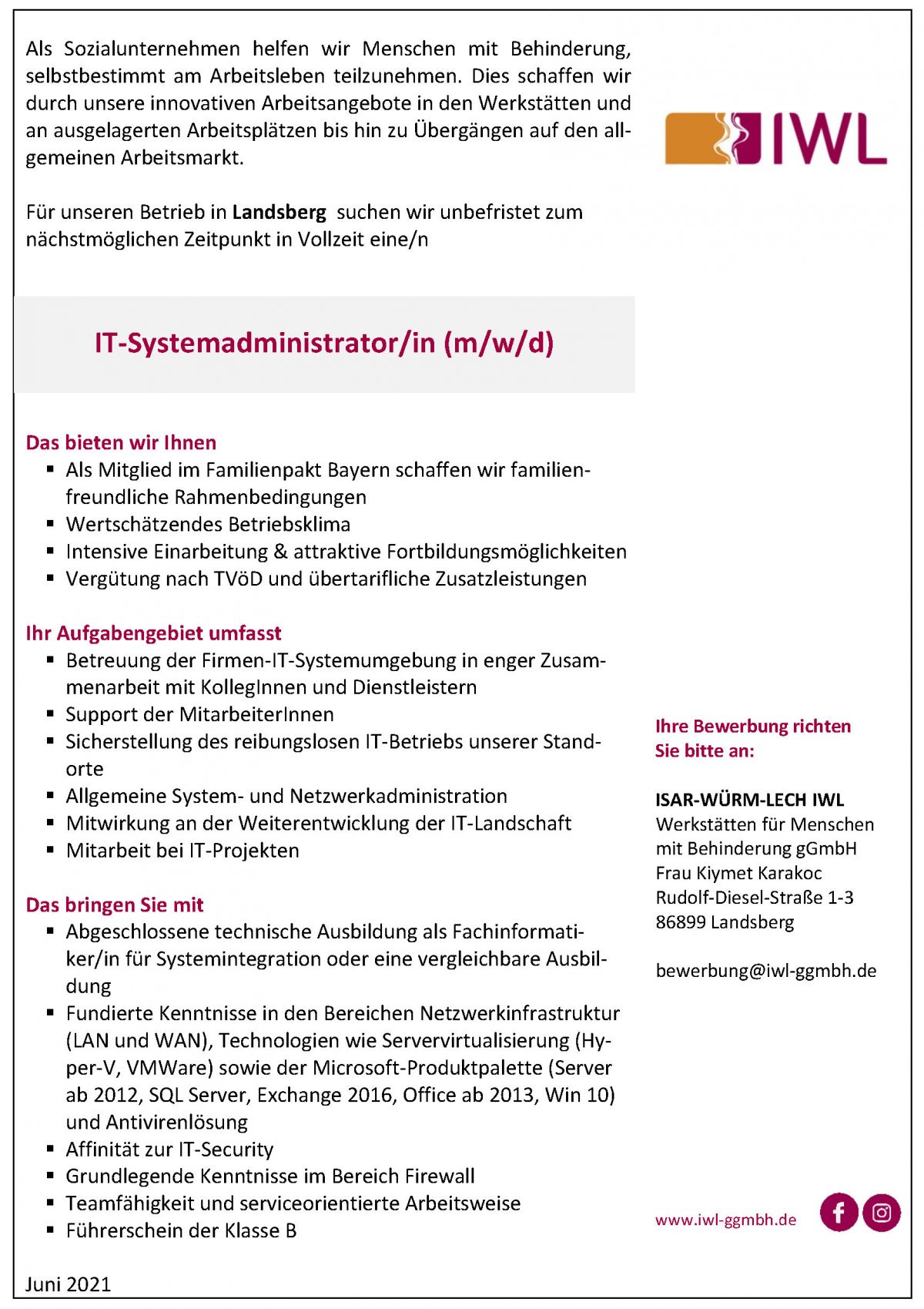 IWL Stellenangebote - Stellenanzeige, Freie Stellen und Bewerbung